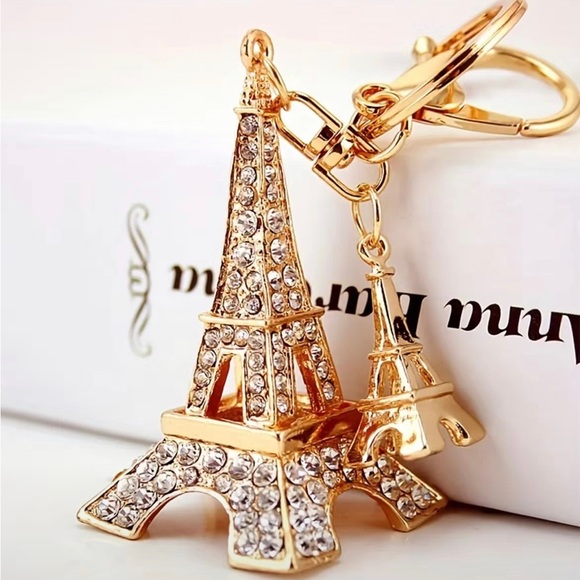 Bags | New Rhinestone Eiffel Tower Bag Charm Keychain Gold Tone | Poshmark